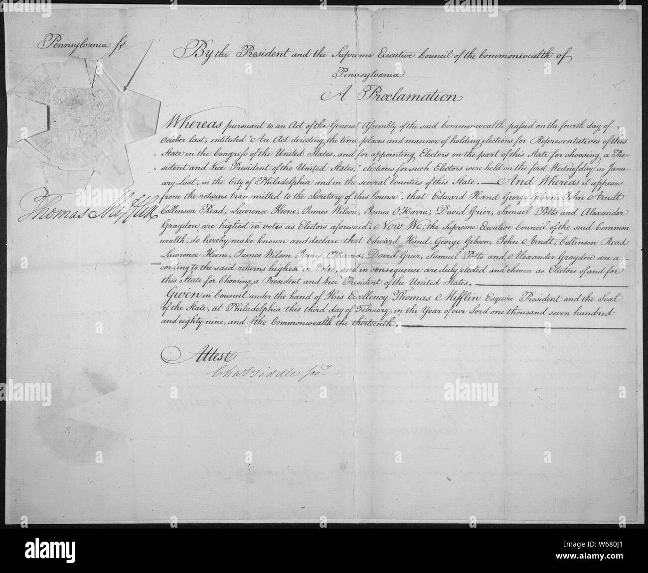 Proclamation issued by the Council declaring the names of the ten ...