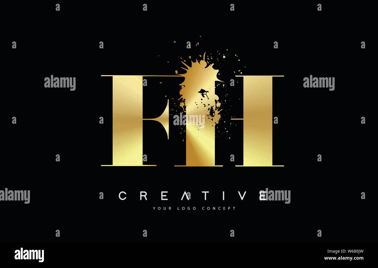 FH F H Letter Logo with Gold Melted Metal Splash Vector Design ...