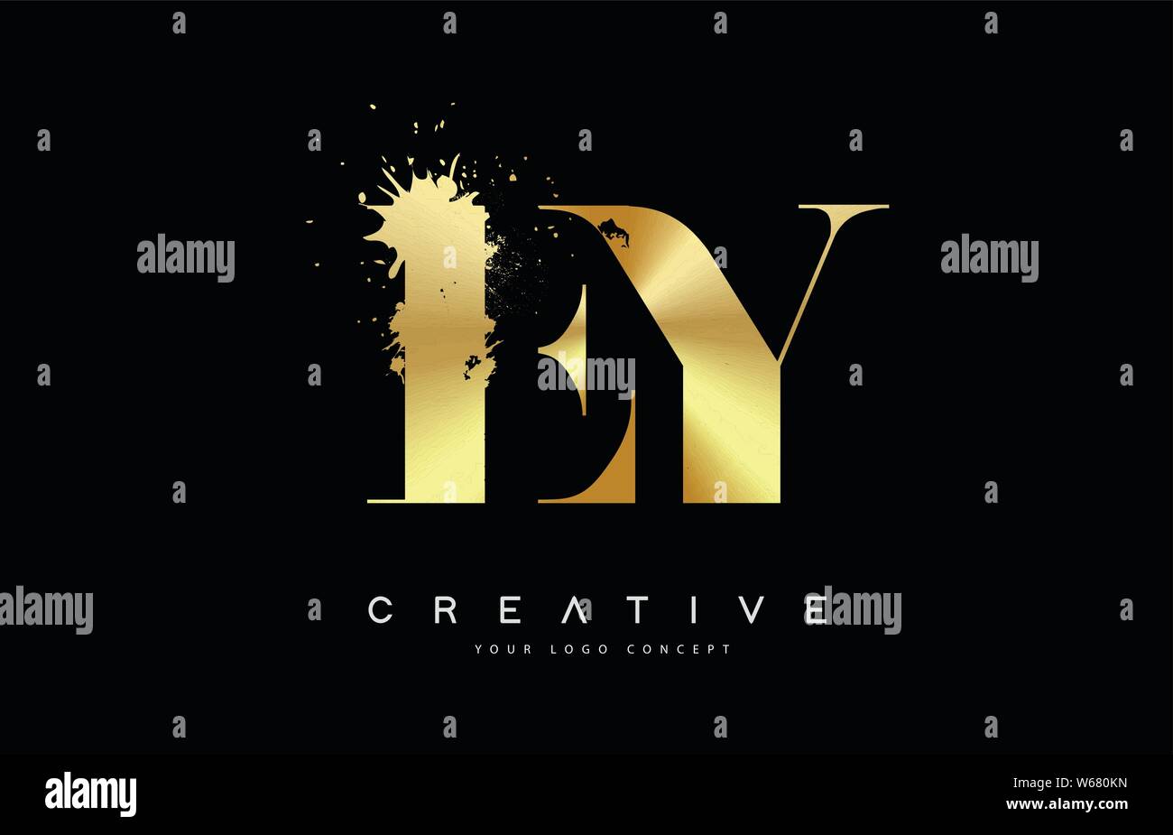 EY E Y Letter Logo with Gold Melted Metal Splash Vector Design ...