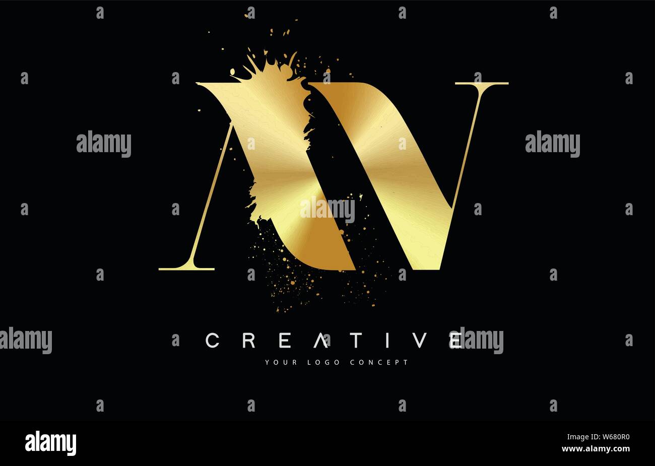 AV A V Letter Logo with Gold Melted Metal Splash Vector Design ...