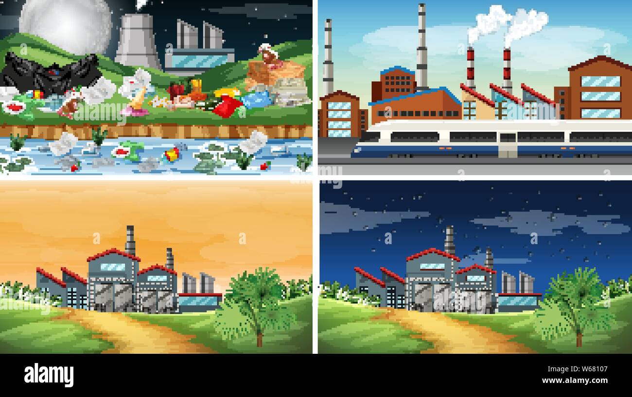 Set of polluted scenes illustration Stock Vector Image & Art - Alamy