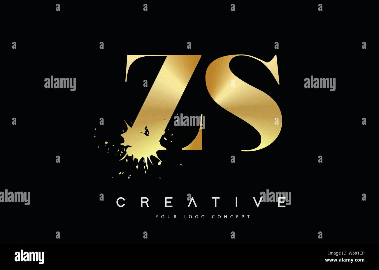 ZS Z S Letter Logo with Gold Melted Metal Splash Vector Design ...