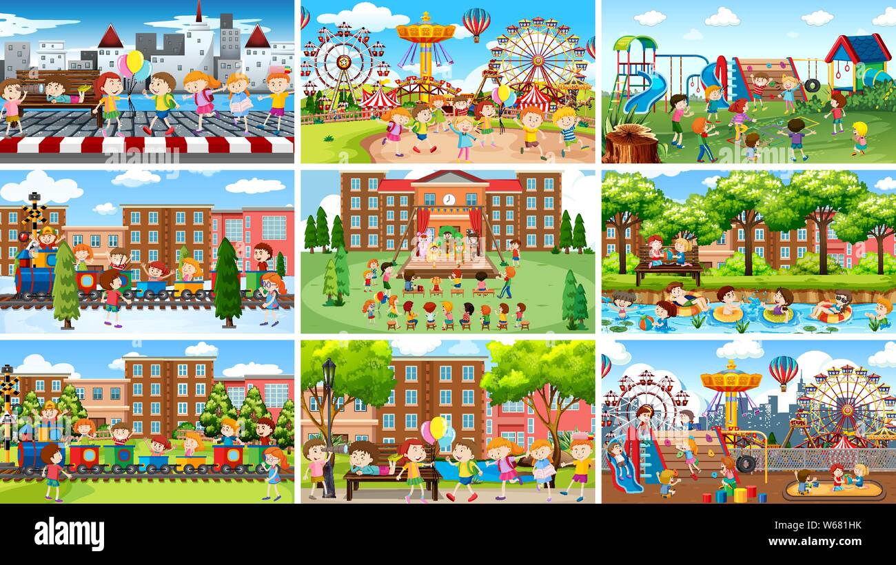 Set of scenes in nature setting illustration Stock Vector Image & Art ...