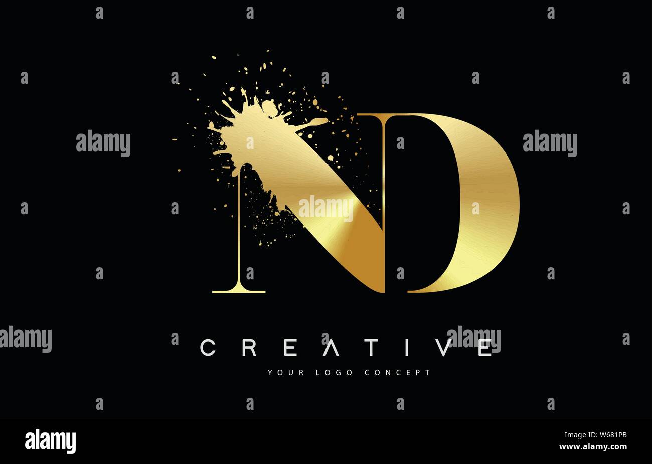 ND N D Letter Logo with Gold Melted Metal Splash Vector Design ...