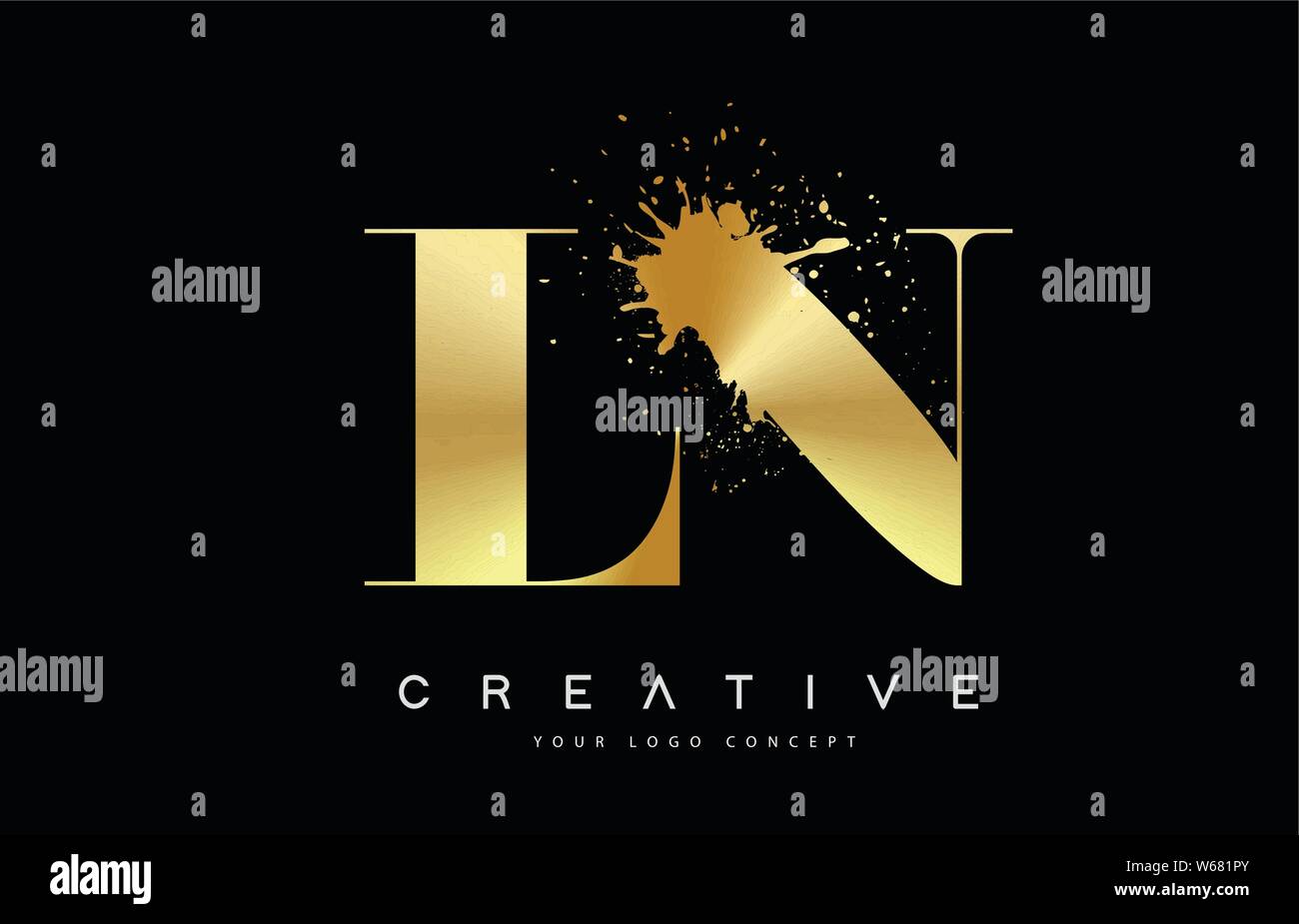 LN L N Letter Logo with Gold Melted Metal Splash Vector Design ...