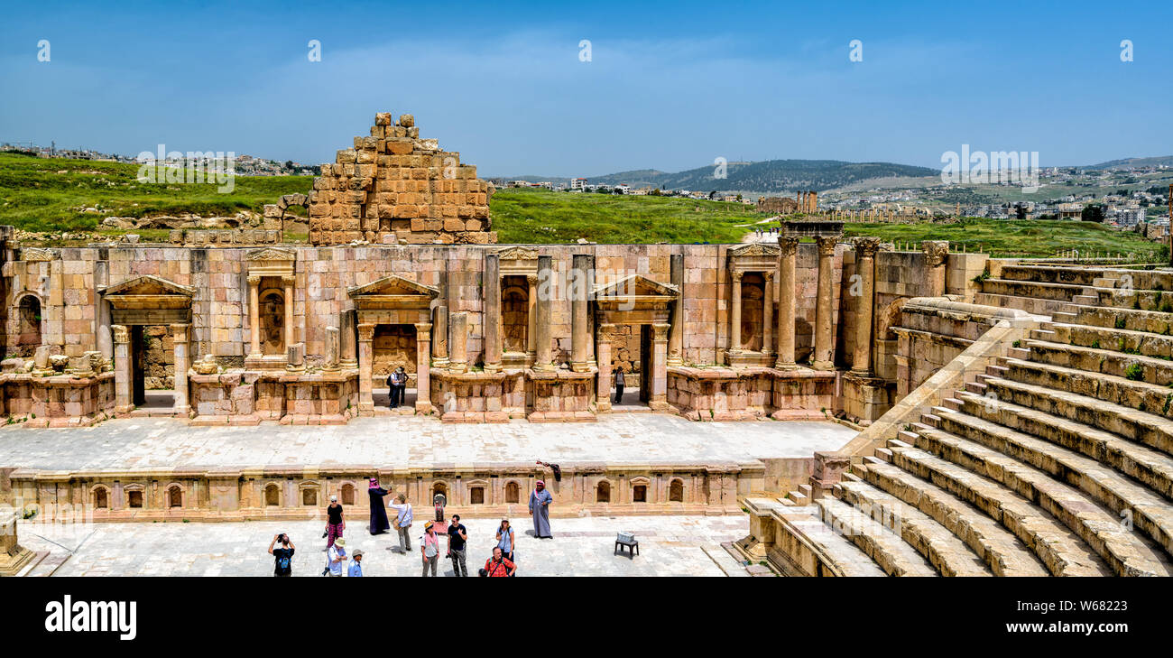 South Theater in Jerash, Jordan, can seat more than 3000 spectators and ...