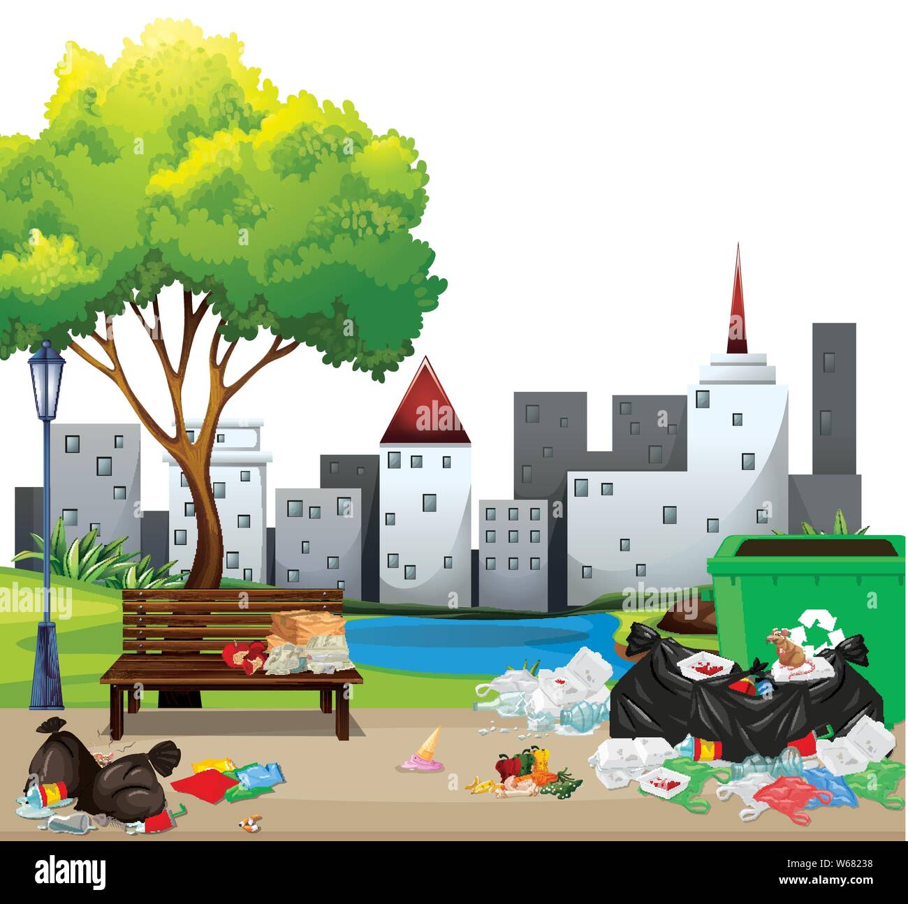 Rubbish in park scene illustration Stock Vector Image & Art - Alamy