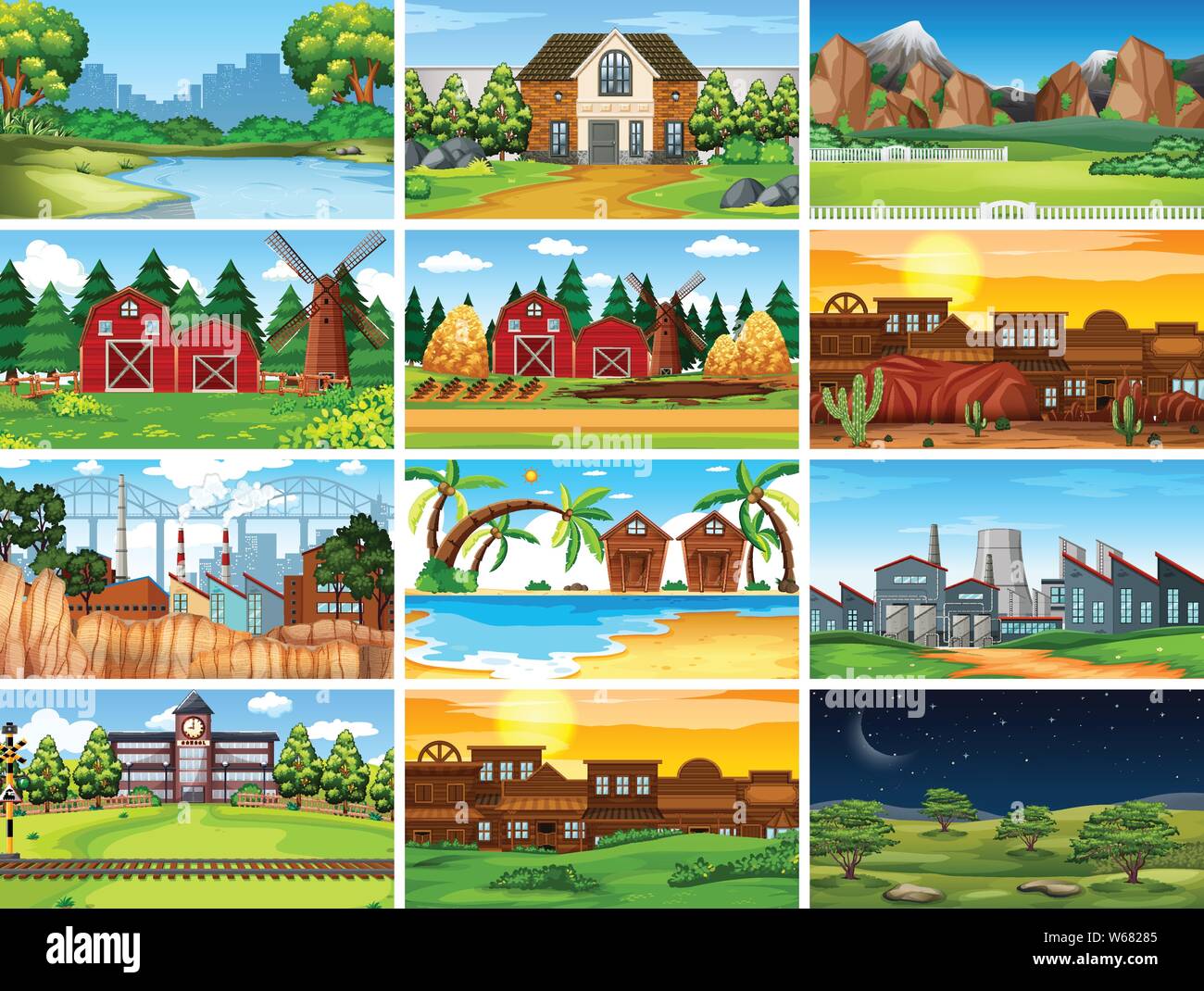 Set of scenes in nature setting illustration Stock Vector Image & Art ...