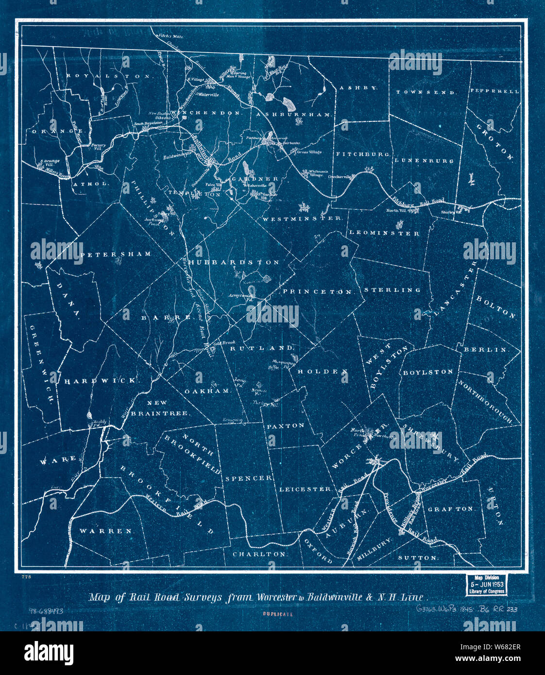 0128 Railroad Maps Map of rail road surveys from Worcester to ...