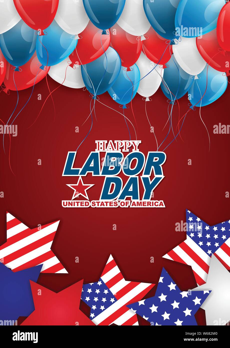Happy Labor Day background with flying blue, red, and white balloons ...