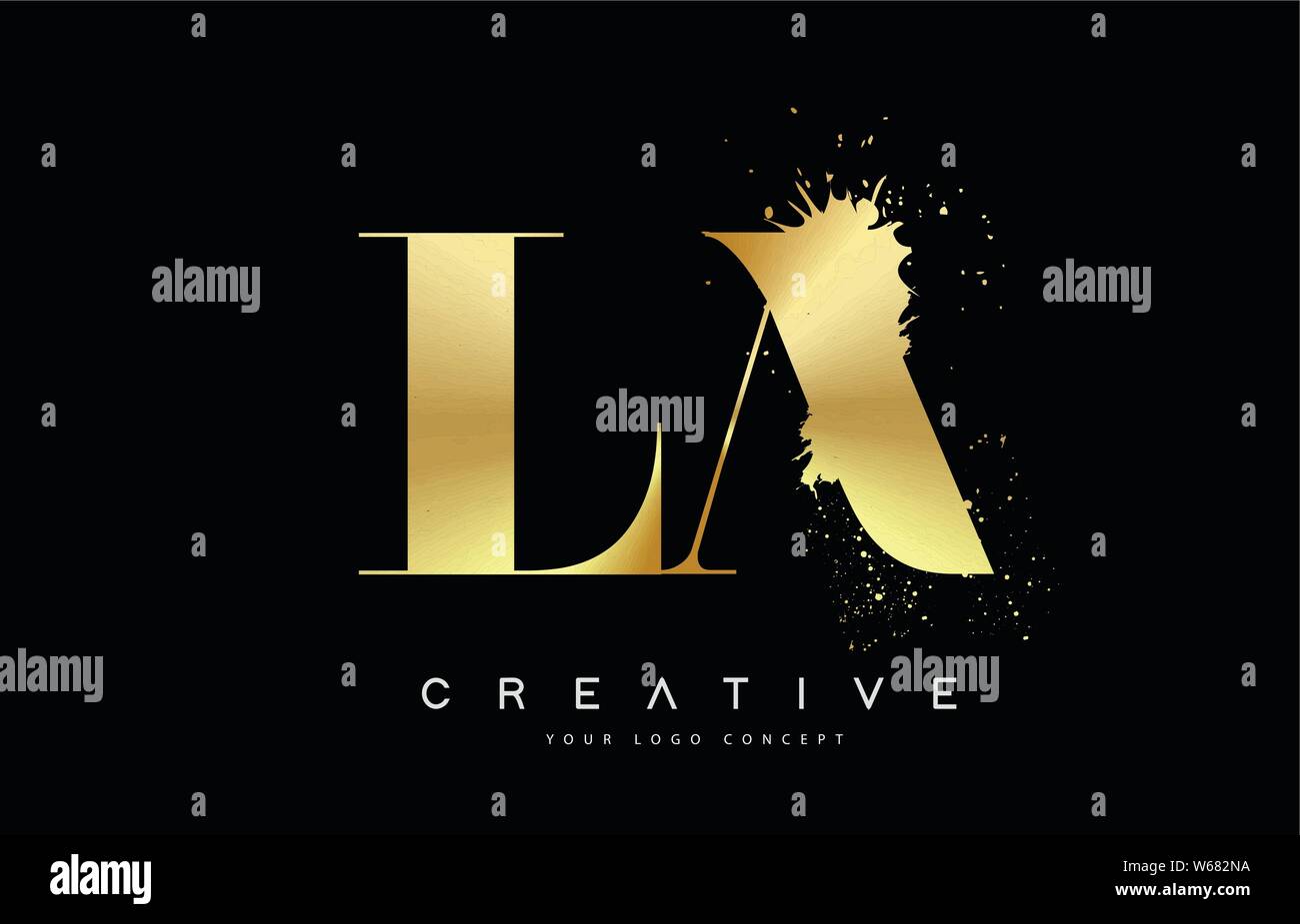 LA L A Letter Logo with Gold Melted Metal Splash Vector Design ...