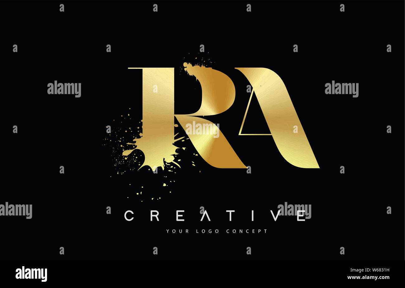 RA R A Letter Logo with Gold Melted Metal Splash Vector Design ...