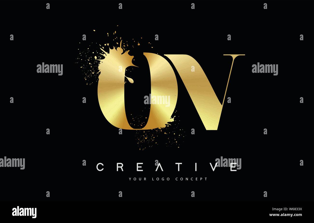 OV O V Letter Logo with Gold Melted Metal Splash Vector Design ...