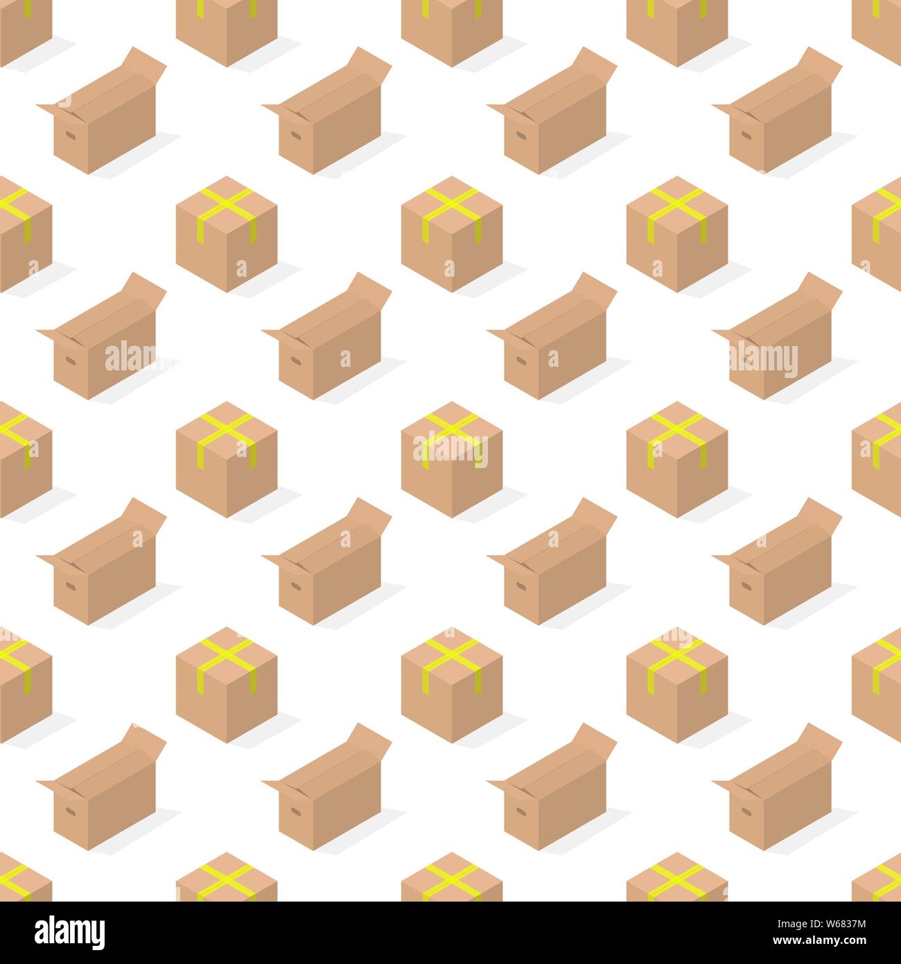 Seamless background from a set of 3D cardboard boxes, vector ...