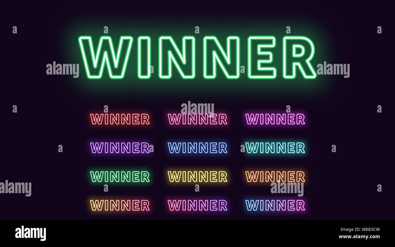 Neon text Winner, expressive Title. Set of glowing word Winner in Neon ...