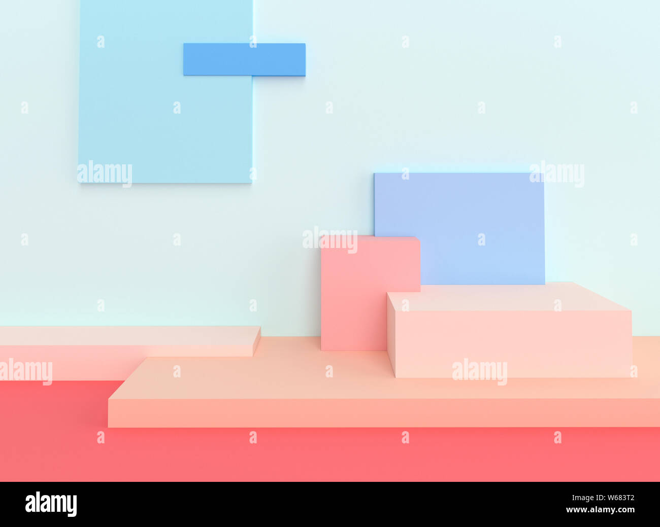 series of geometric figures that form an asymmetrical podium. 3d render ...