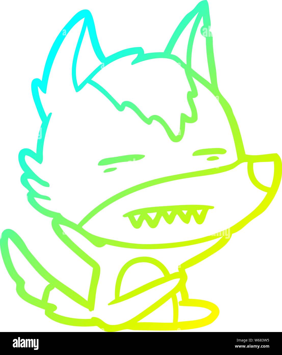 cold gradient line drawing of a cartoon wolf showing teeth Stock Vector ...