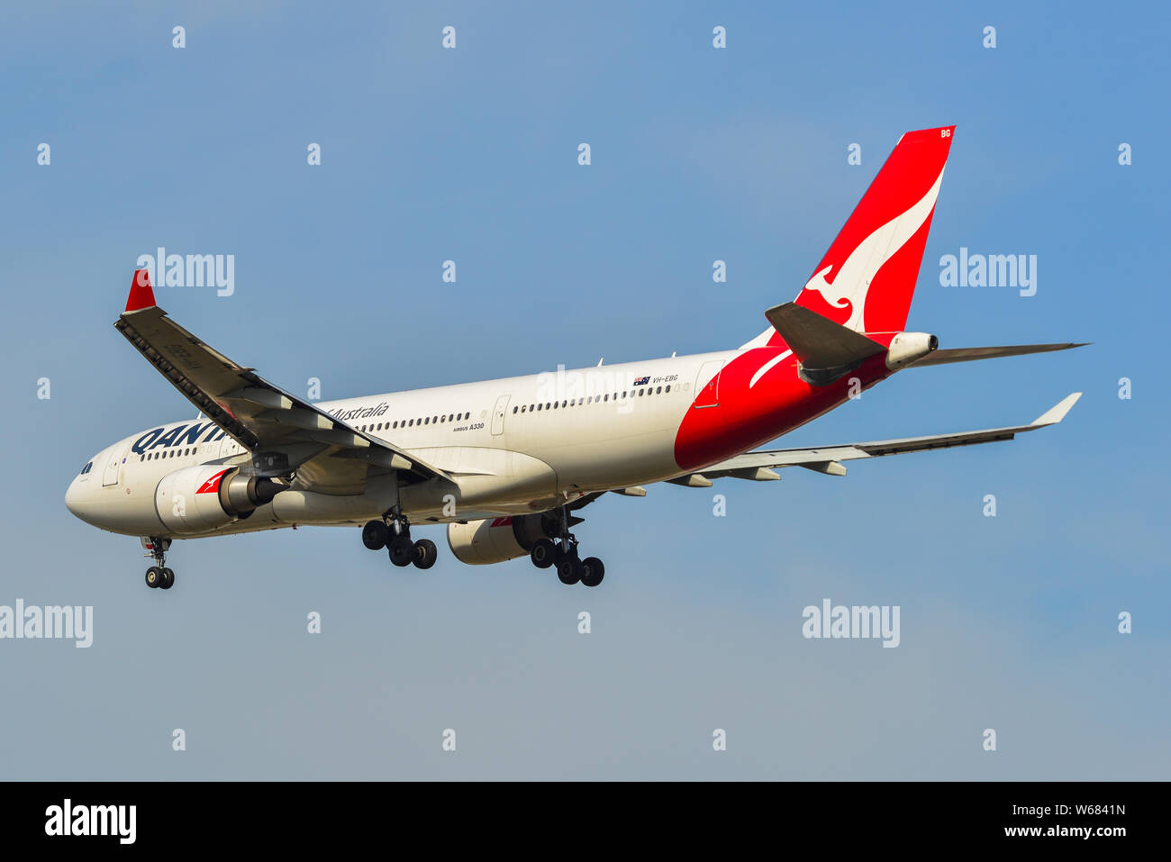 Singapore - Mar 27, 2019. VH-EBG Qantas Airbus A330-200 landing at ...