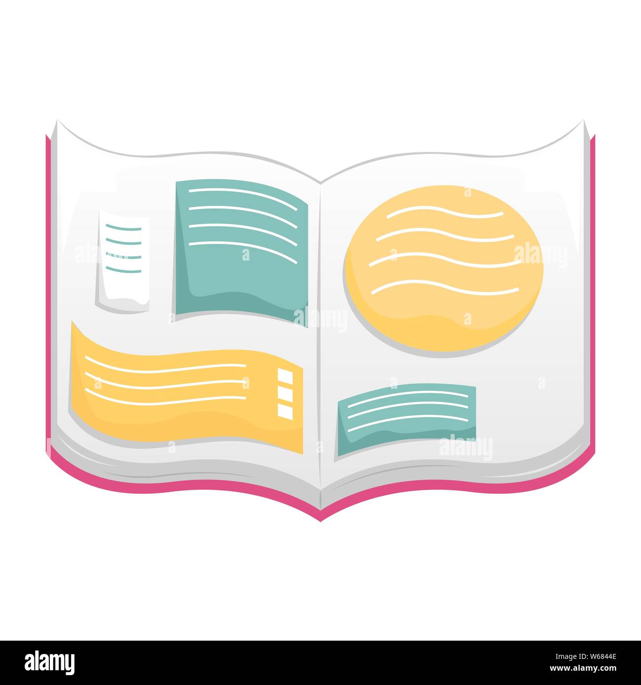 Open book with illustrations. Paper document. Flat vector illustration ...