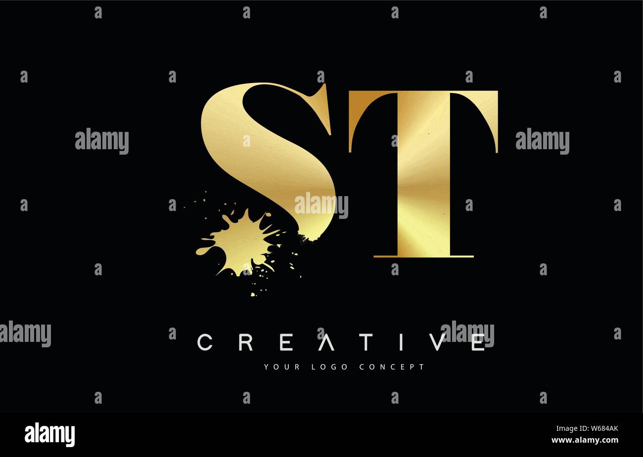 ST S T Letter Logo with Gold Melted Metal Splash Vector Design ...