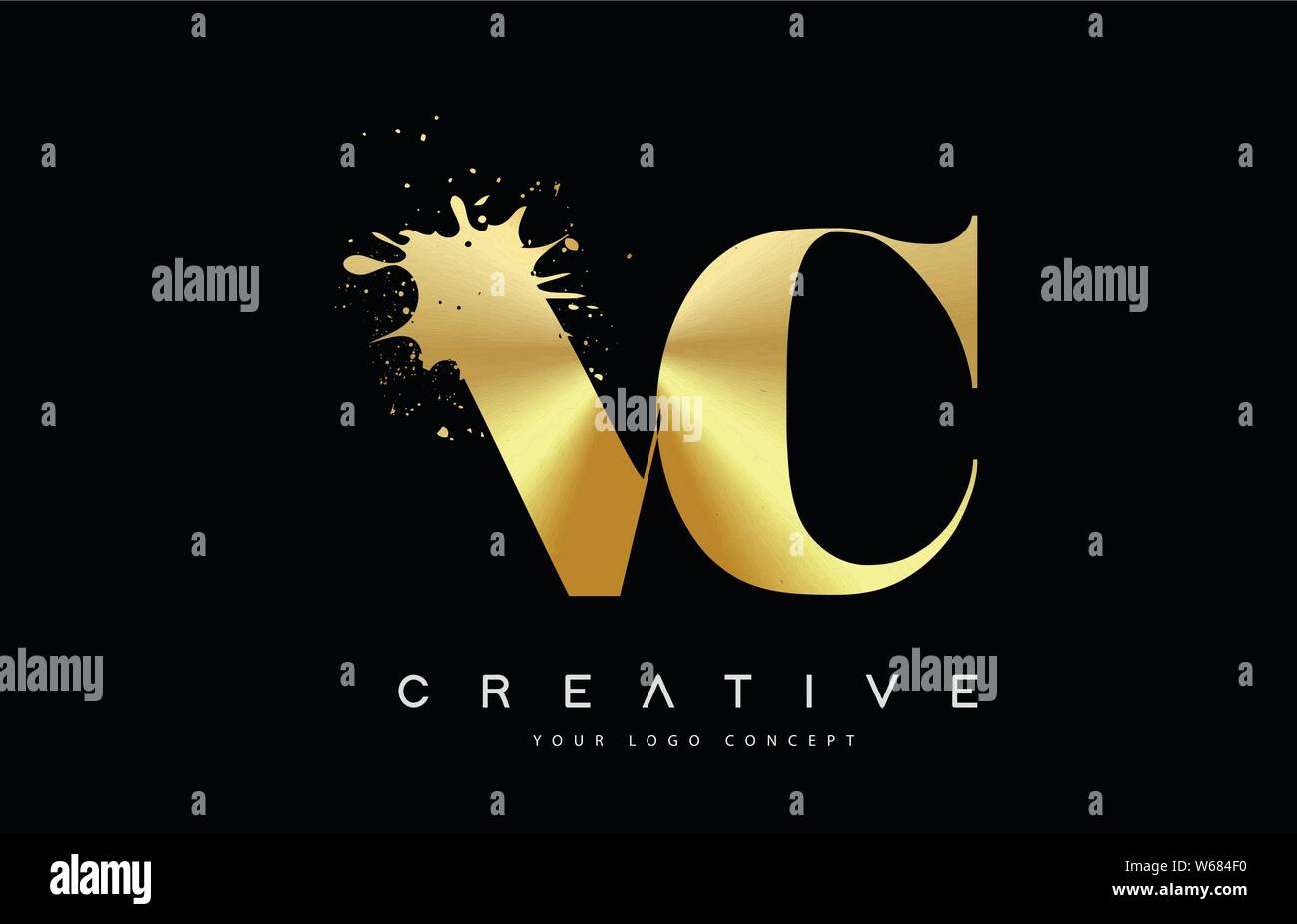 VC V C Letter Logo with Gold Melted Metal Splash Vector Design ...