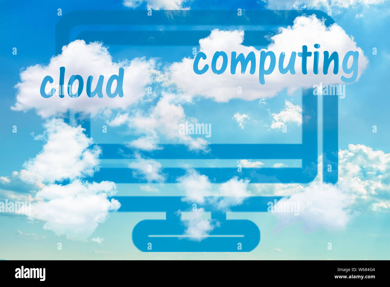Digital illustration with concept of cloud solutions or cloud computing ...