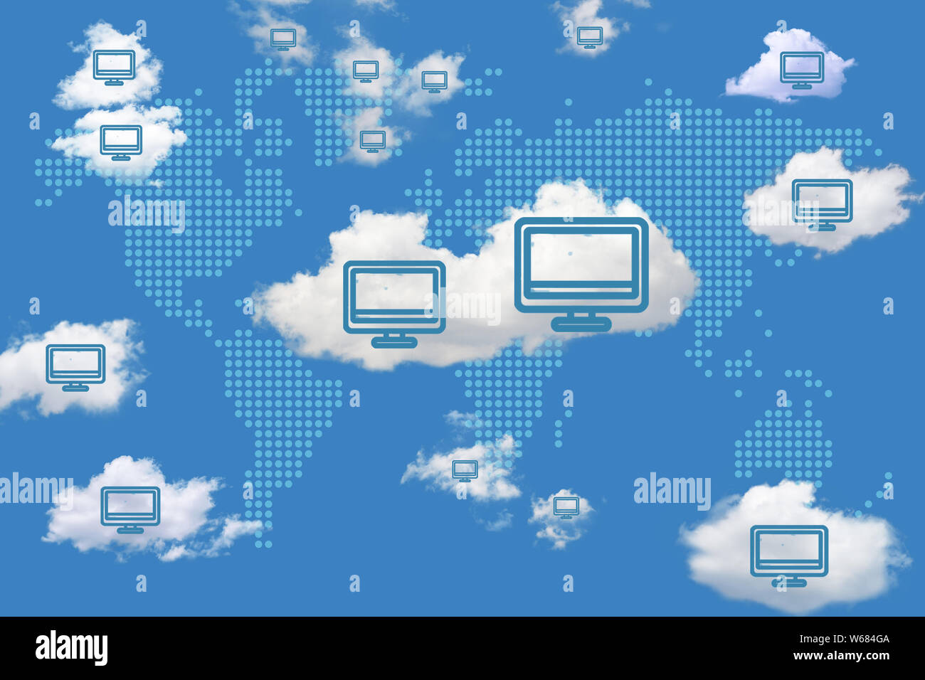 Digital illustration with concept of cloud solutions or cloud computing ...