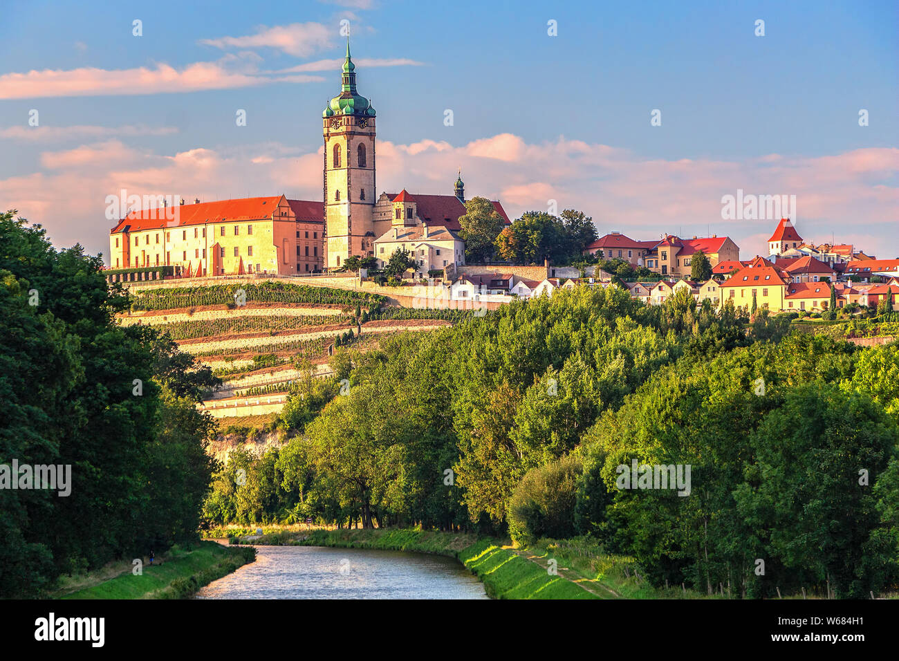 Panorama or skyline or cityscape of historical city Melnik with ...