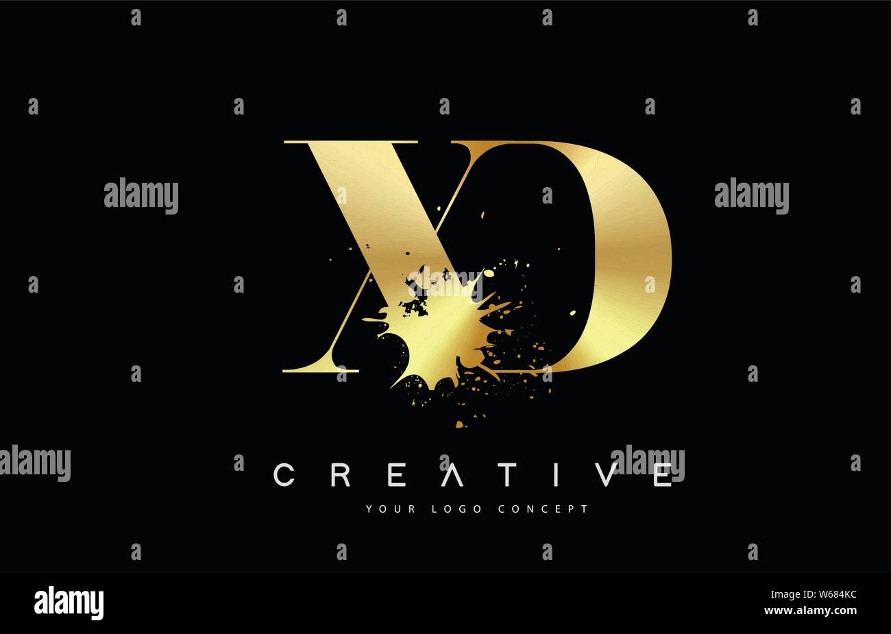 XD X D Letter Logo with Gold Melted Metal Splash Vector Design ...