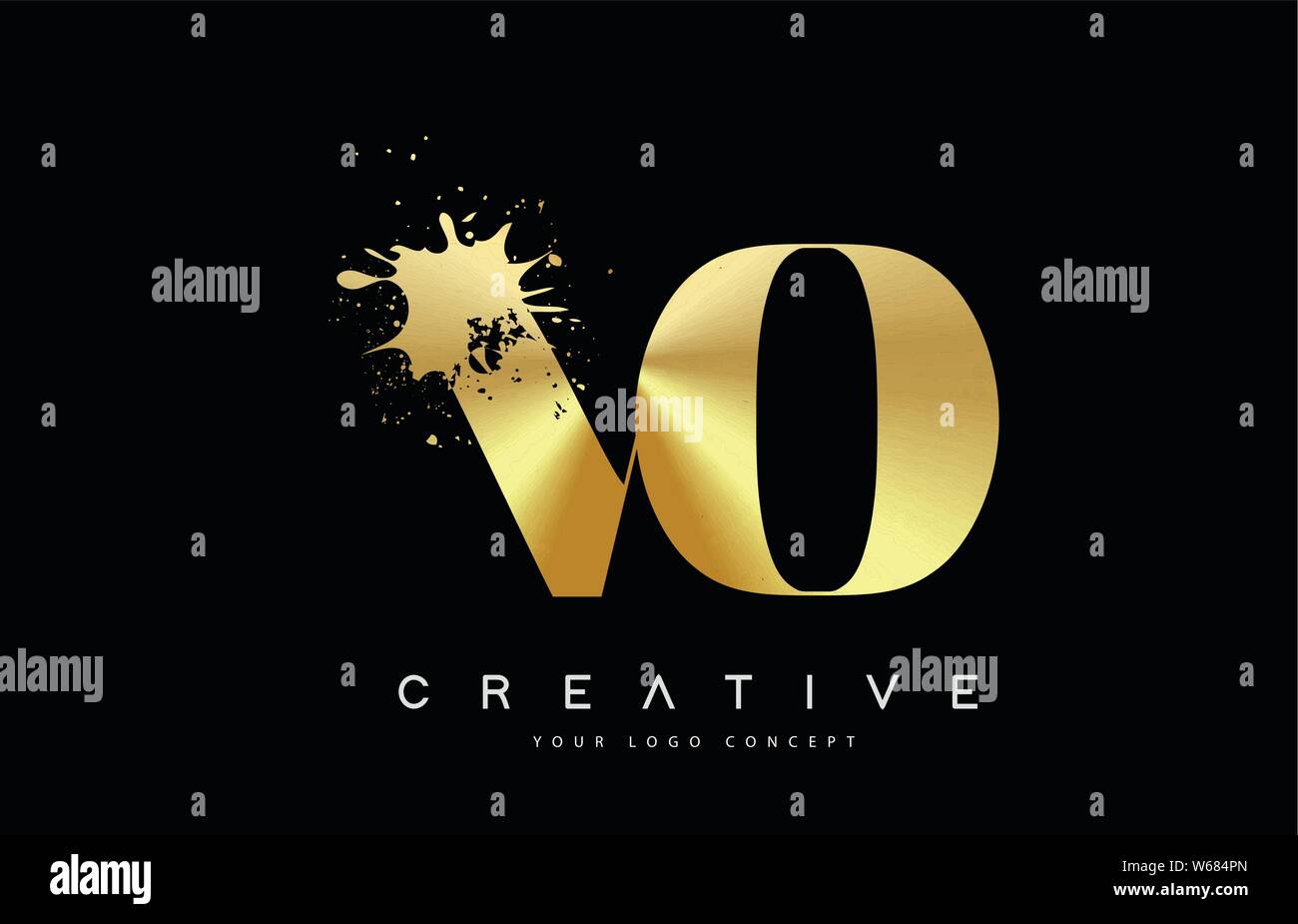 VO V O Letter Logo with Gold Melted Metal Splash Vector Design ...