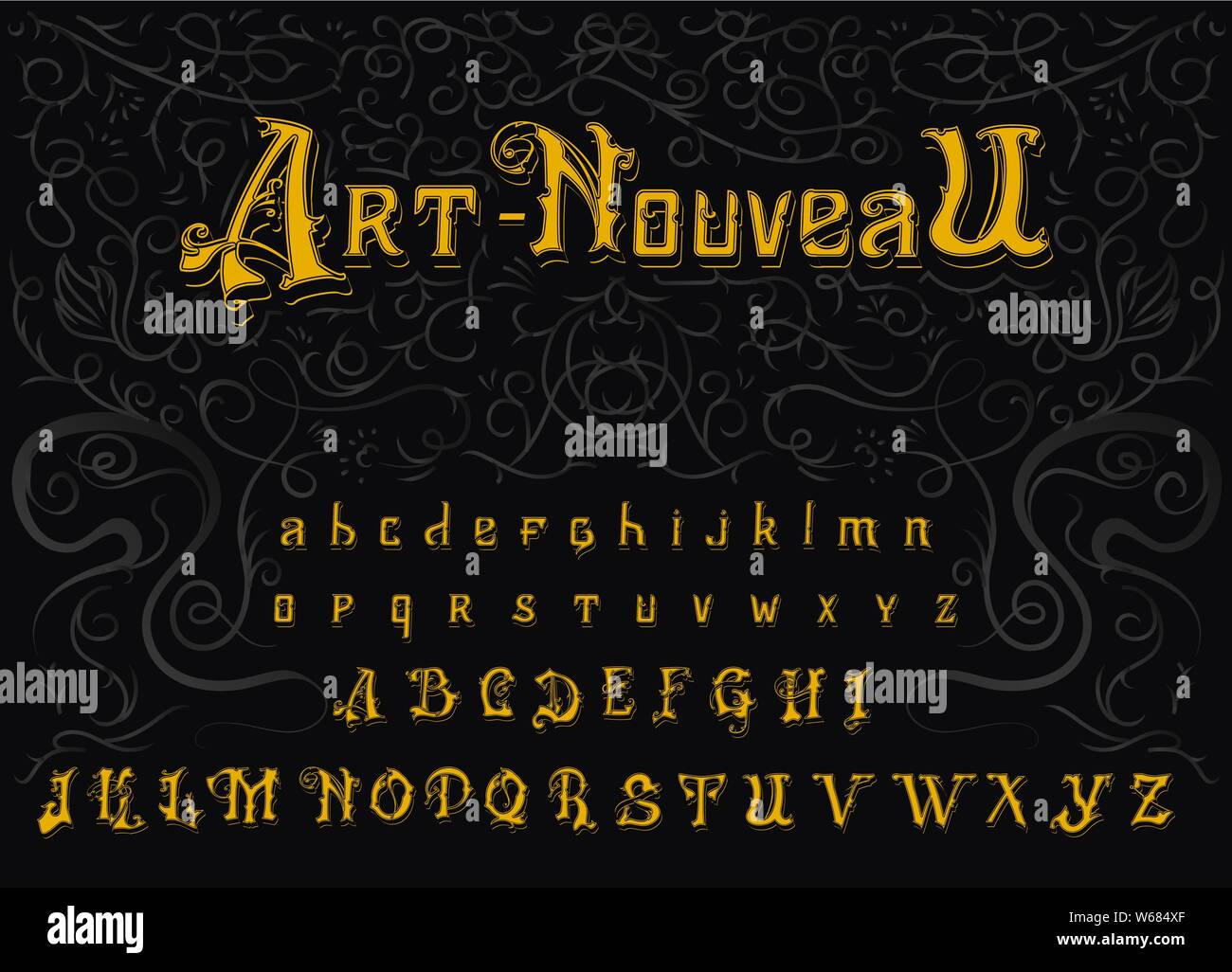 Victorian alphabet in Vintage style. Antique old Font. Typeface in gold ...