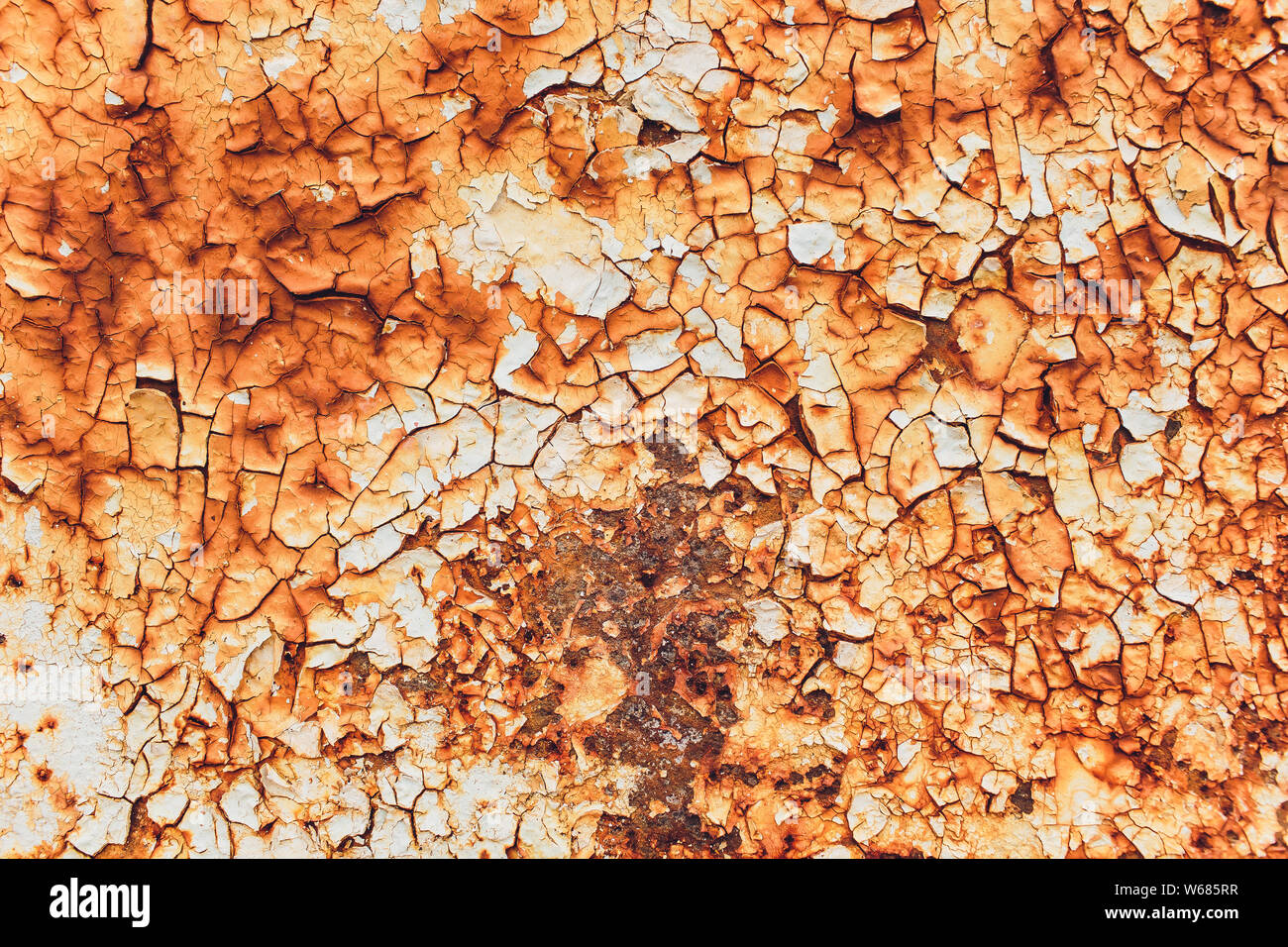 Rusted white painted metal wall. Rusty metal background with streaks of ...