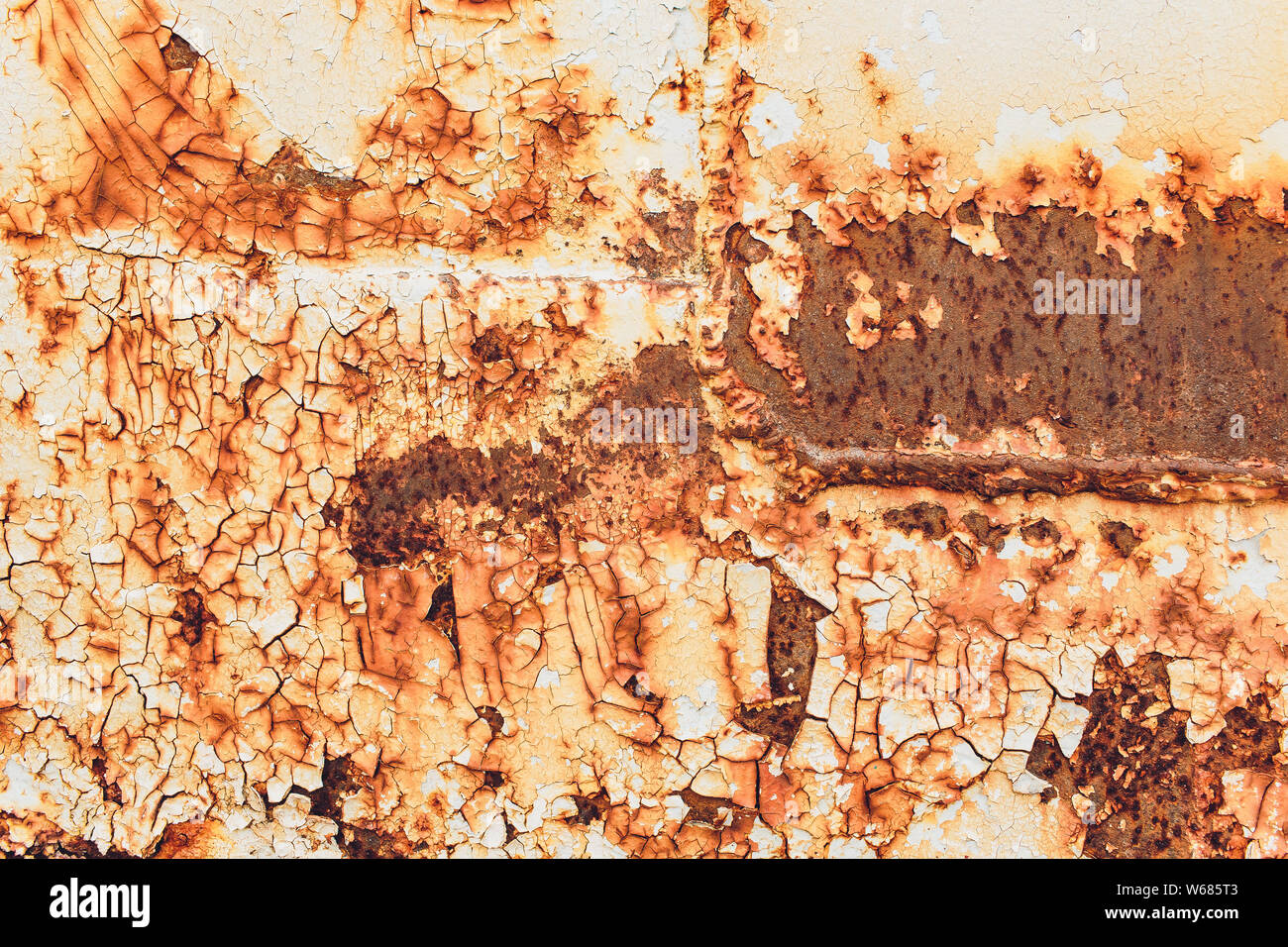 Rusted white painted metal wall. Rusty metal background with streaks of ...