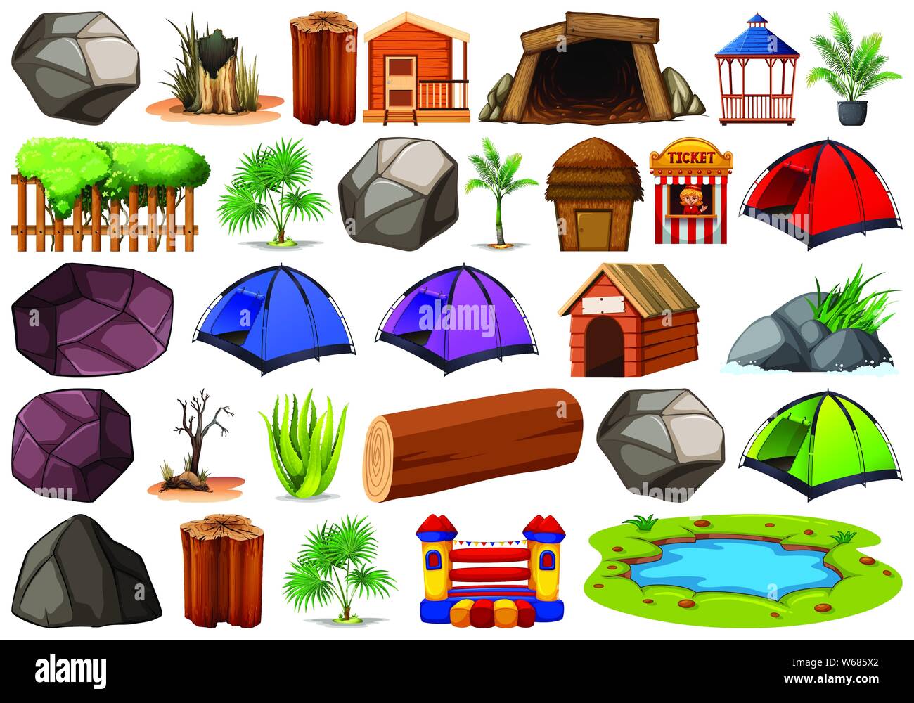Collection of outdoor nature themed objects and plant elements ...