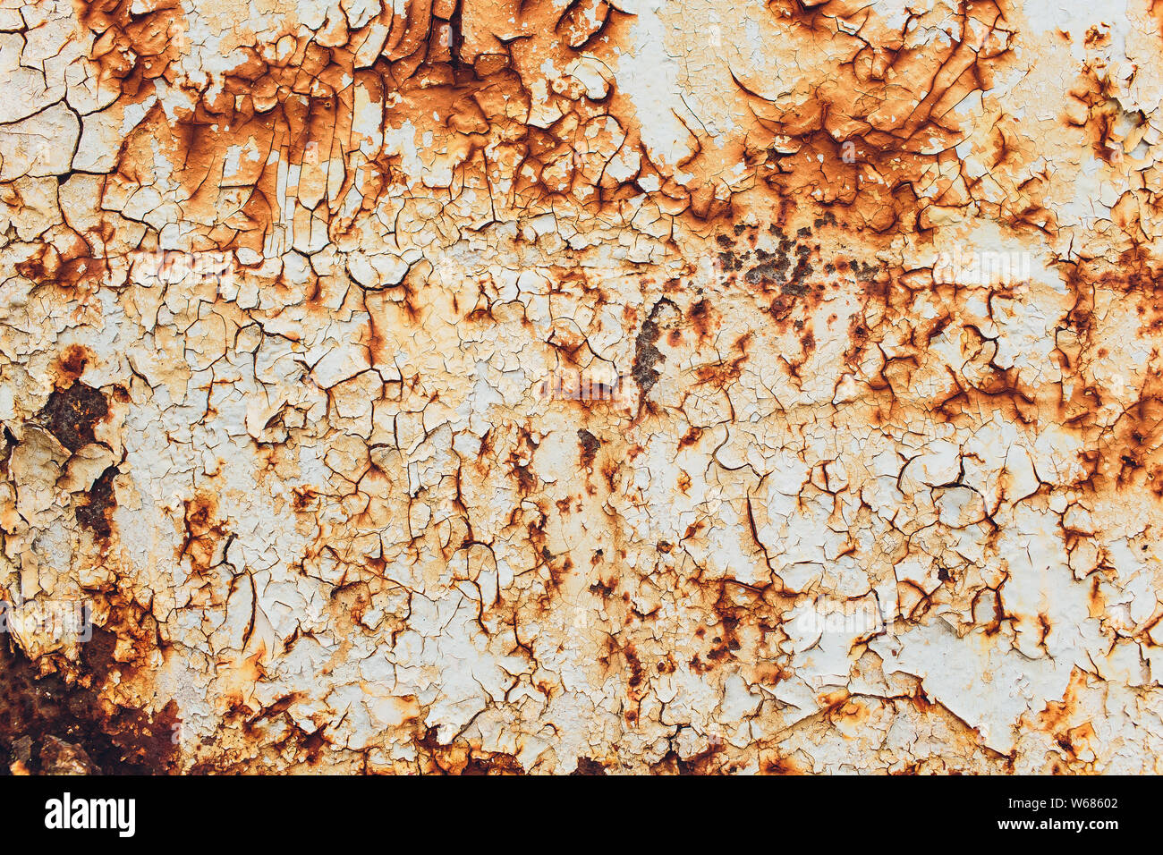 Rusted white painted metal wall. Rusty metal background with streaks of ...