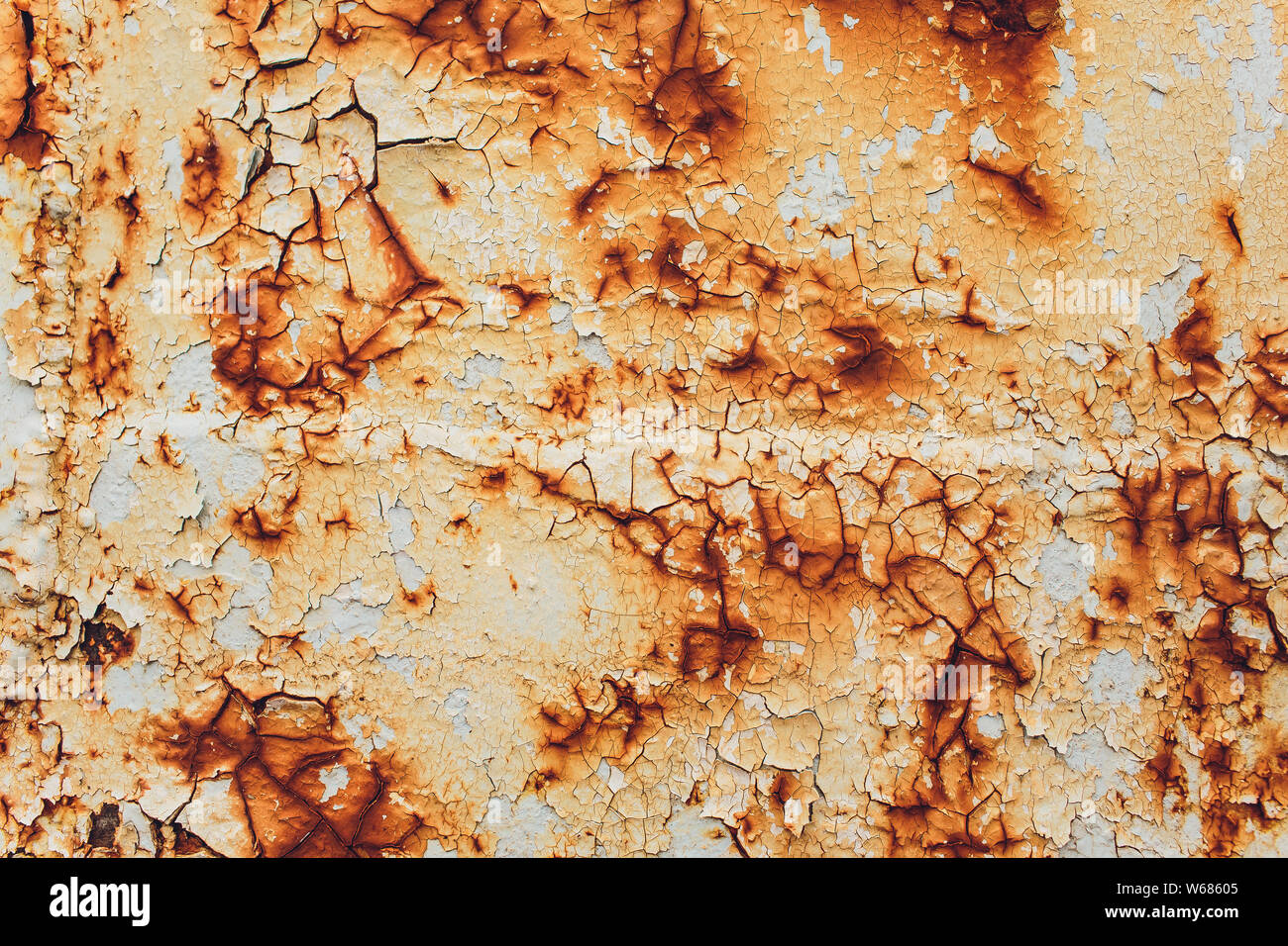 Rusted white painted metal wall. Rusty metal background with streaks of ...