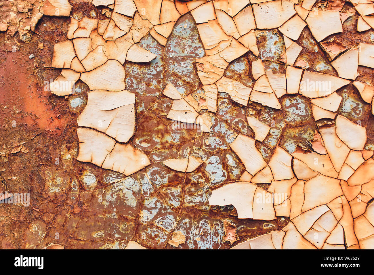 Rusted white painted metal wall. Rusty metal background with streaks of ...