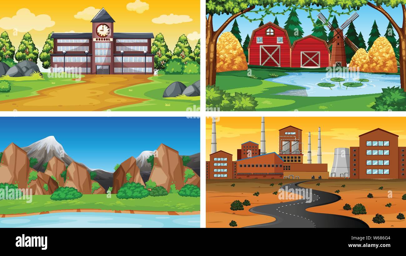 Set of scenes in nature setting illustration Stock Vector Image & Art ...