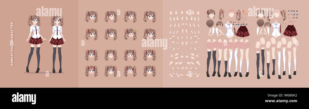Anime manga girl cartoon characters for animation, motion design. The ...