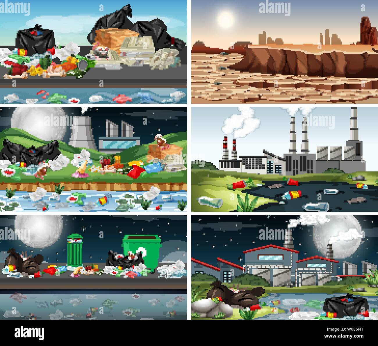 Set of polluted scenes illustration Stock Vector Image & Art - Alamy