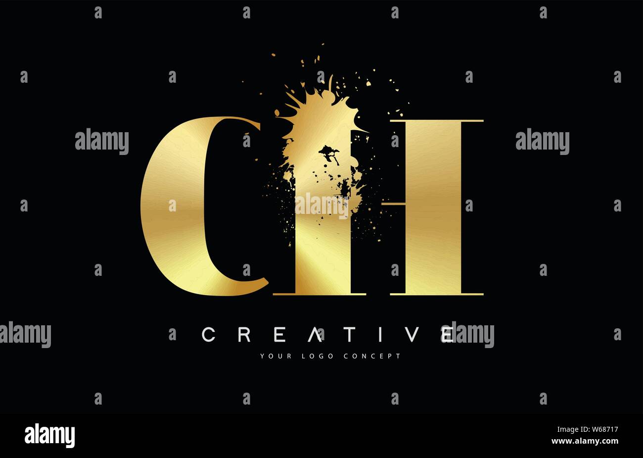 CH C H Letter Logo Design with Black Ink Watercolor Splash Spill Vector ...