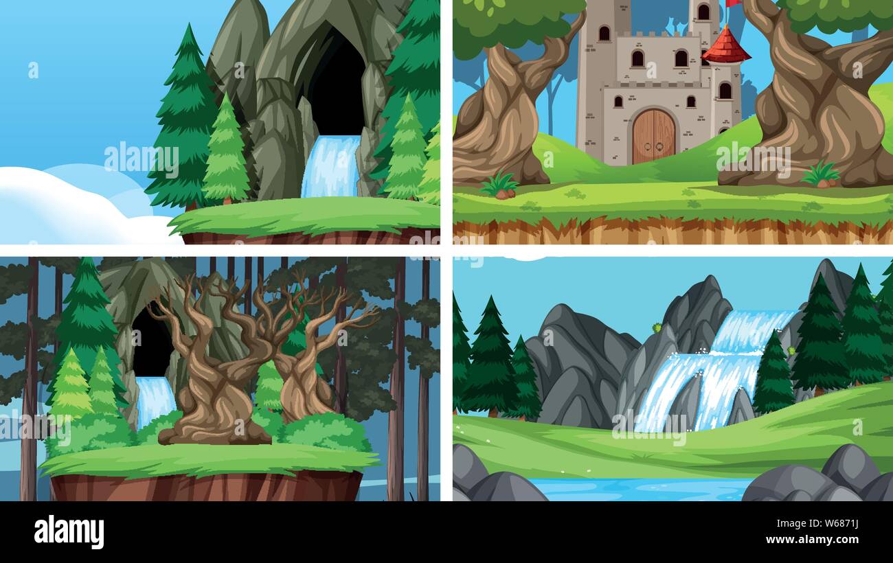 Set of scenes in nature setting illustration Stock Vector Image & Art ...
