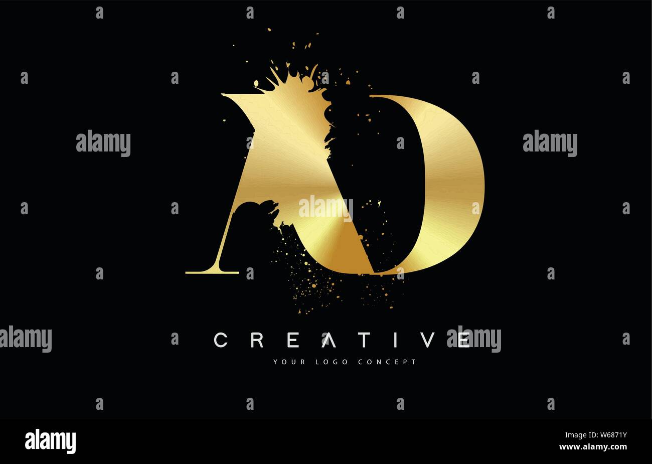 AD A D Letter Logo with Gold Melted Metal Splash Vector Design ...