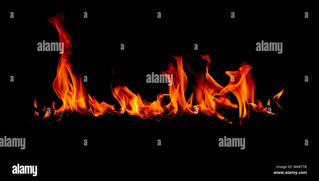 Fire flames on Abstract art black background, Burning red hot sparks ...
