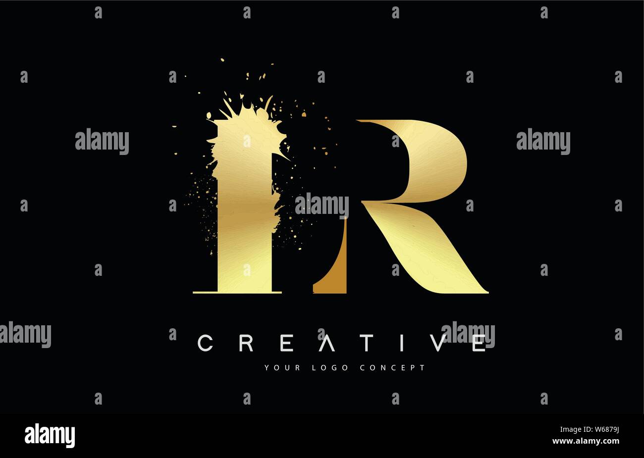 LR L R Letter Logo with Gold Melted Metal Splash Vector Design ...