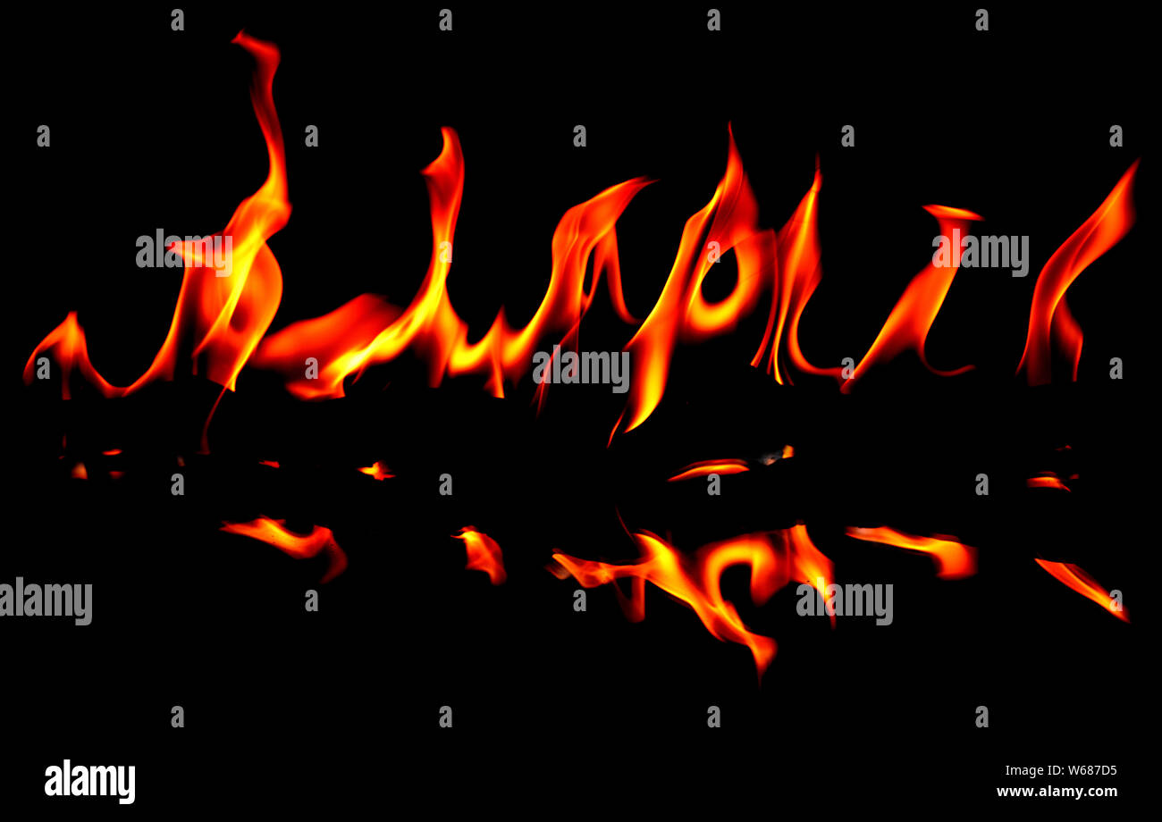 Fire flames on Abstract art black background, Burning red hot sparks ...