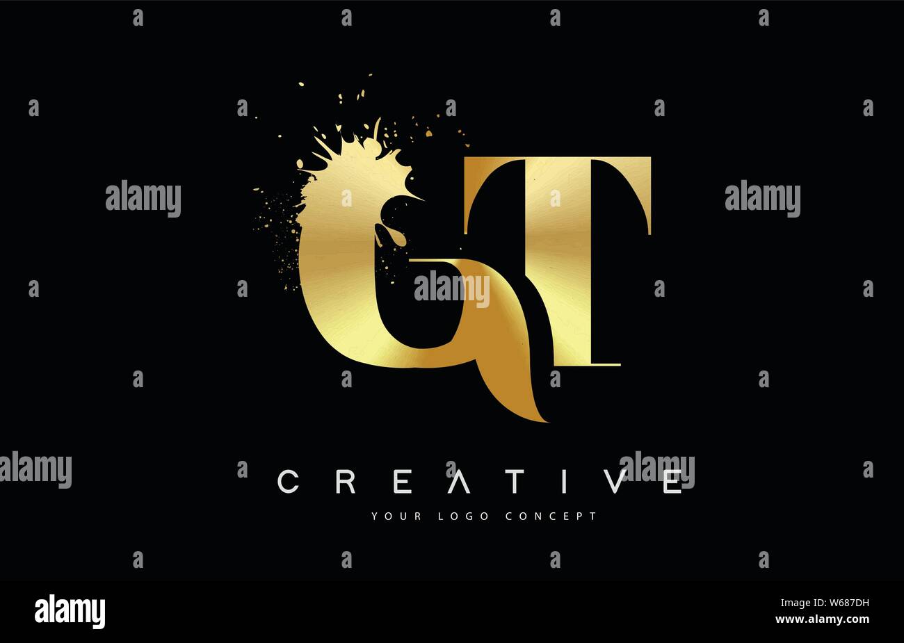 GT G T Letter Logo with Gold Melted Metal Splash Vector Design ...