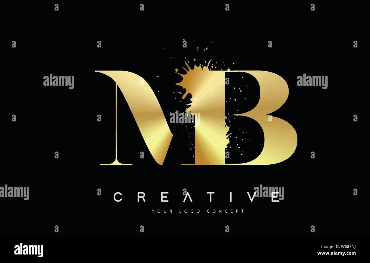 MB M B Letter Logo with Gold Melted Metal Splash Vector Design ...