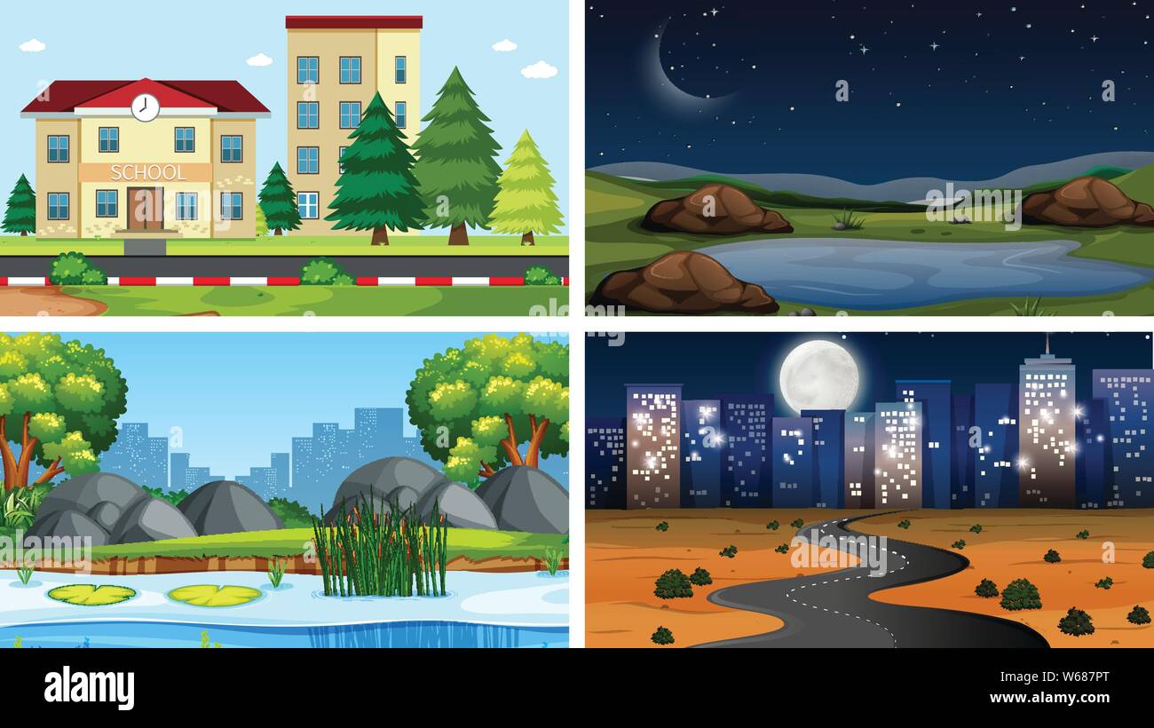 Set of scenes in nature setting illustration Stock Vector Image & Art ...