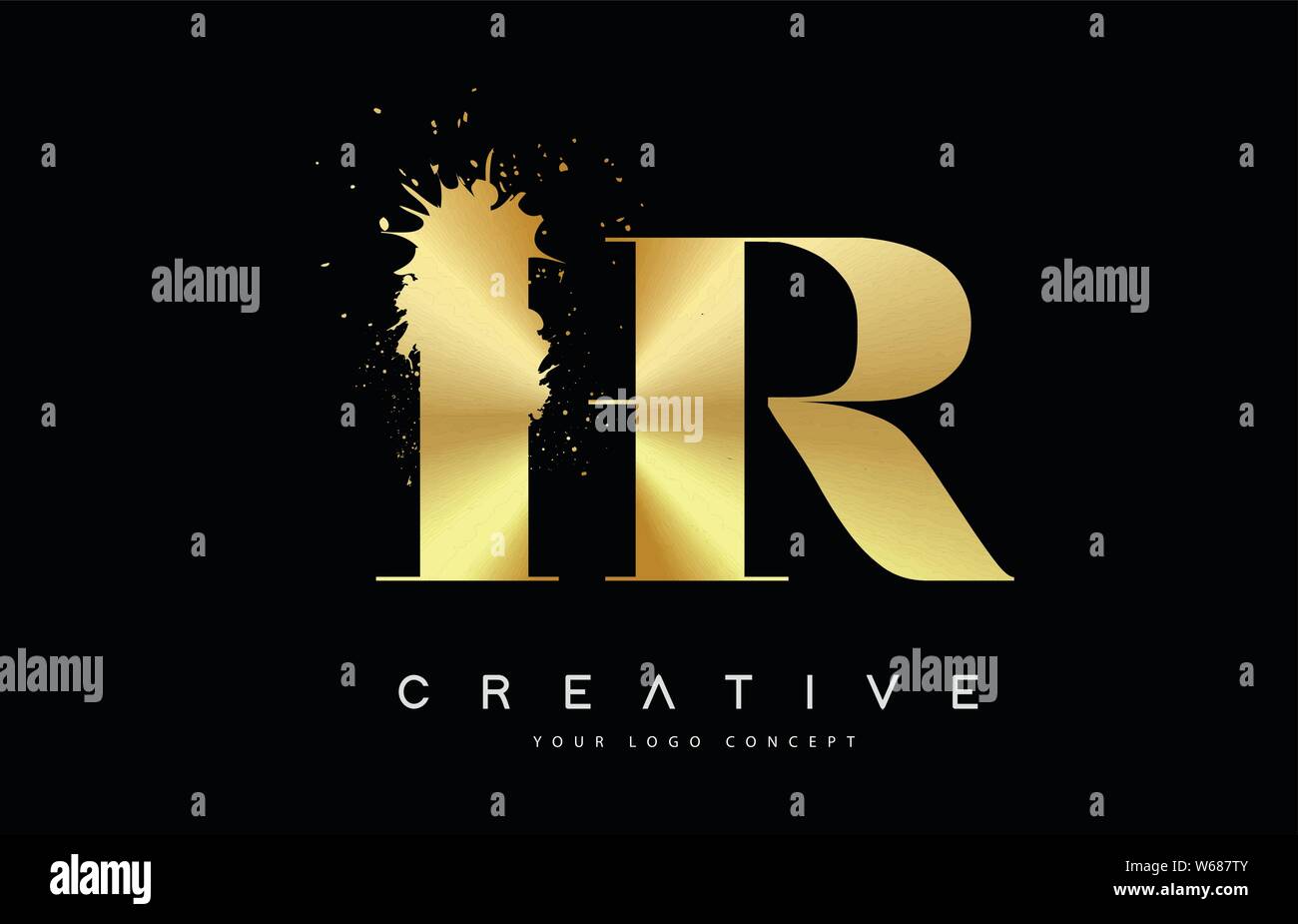 HR H R Letter Logo with Gold Melted Metal Splash Vector Design ...